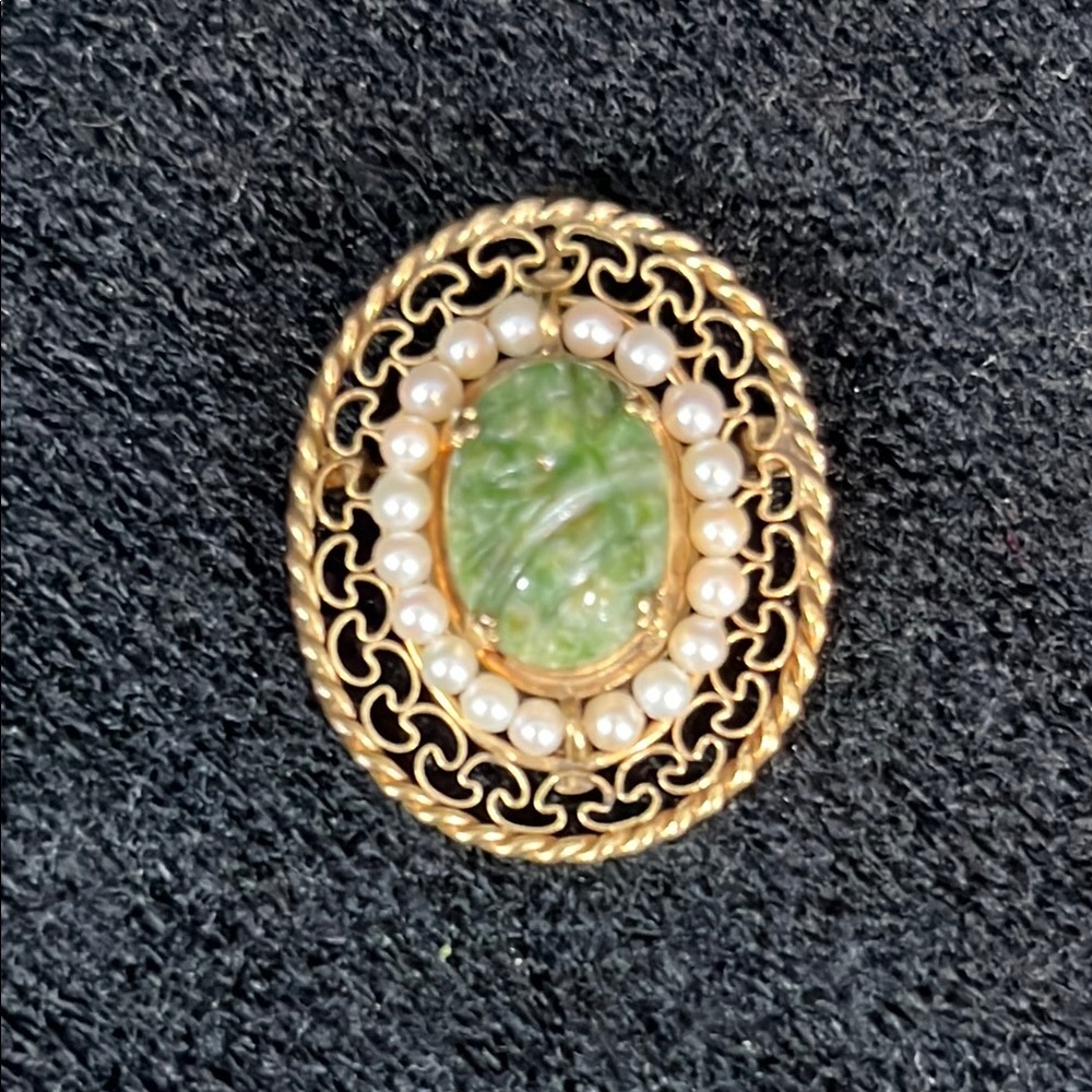 Rare Winard Vintage Elegant Jade And Pearl Brooch/Pen… - Gem